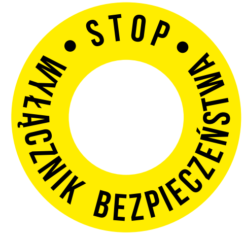 Naklejka ostrzegawcza "STOP! - wyłącznik bezpieczeństwa"